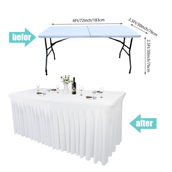 Hokku Designs 72''L X 30''W X 30''H White Spandex Fitted Table Skirt | 4 Piece 6 Foot Stretch ...
